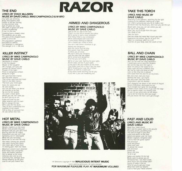 Razor ‎– Armed And Dangerous - LP - Sentinel Records